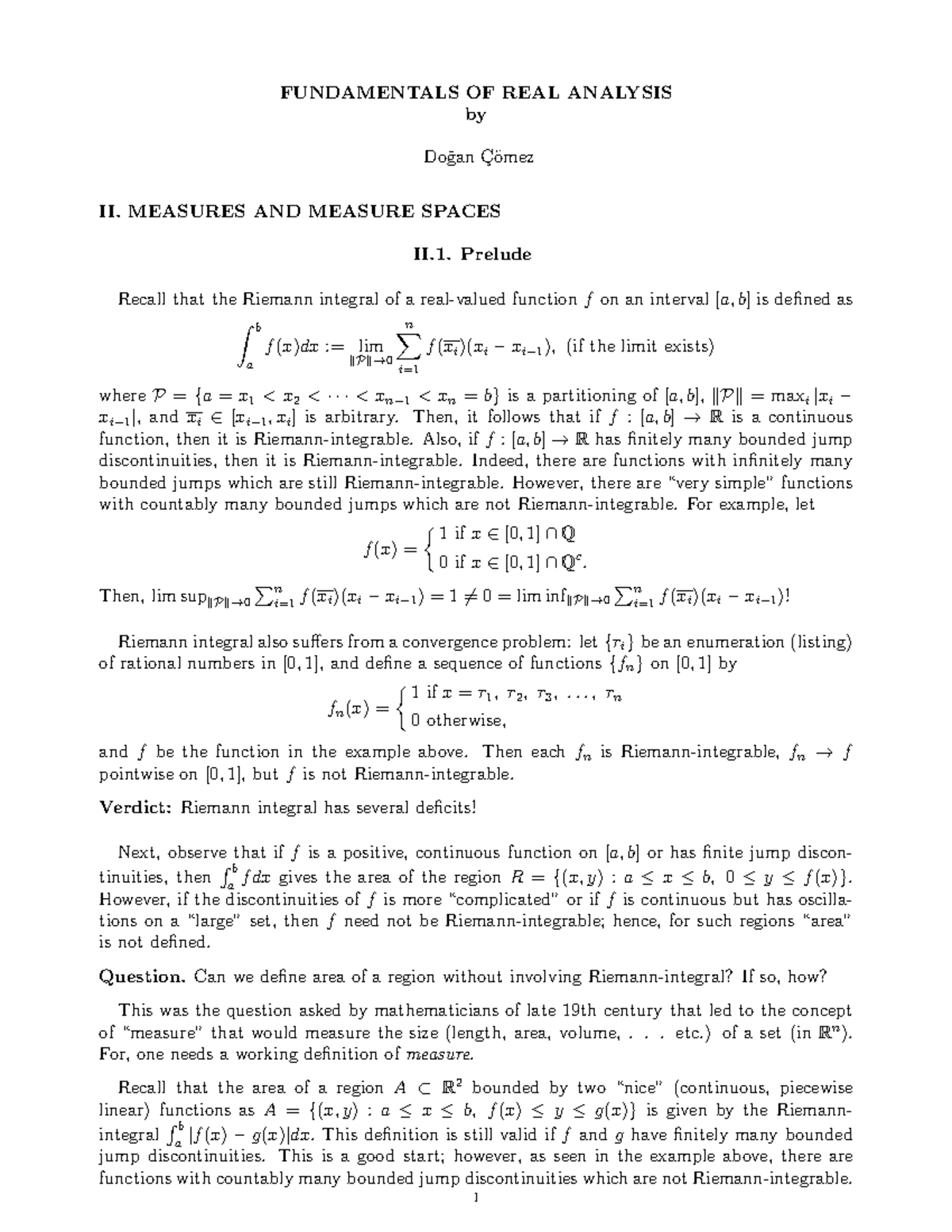 Math 750 - Lec 2 Notes - FUNDAMENTALS OF REAL ANALYSIS by Do˘gan C ...