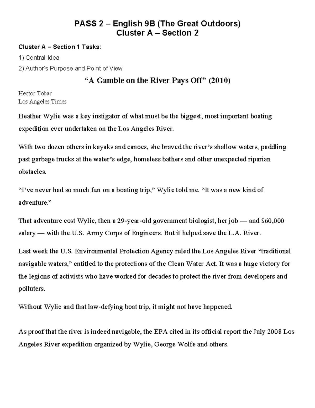 PASS -9B ELA PART 2 - Cludster - PASS 2 – English 9B (The Great ...