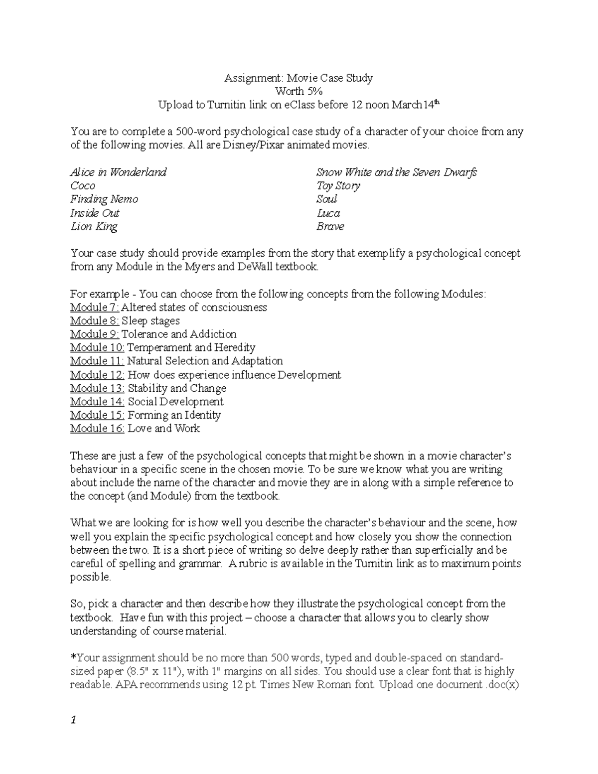 Introduction to Psychology Movie Assignment - Assignment: Movie Case ...