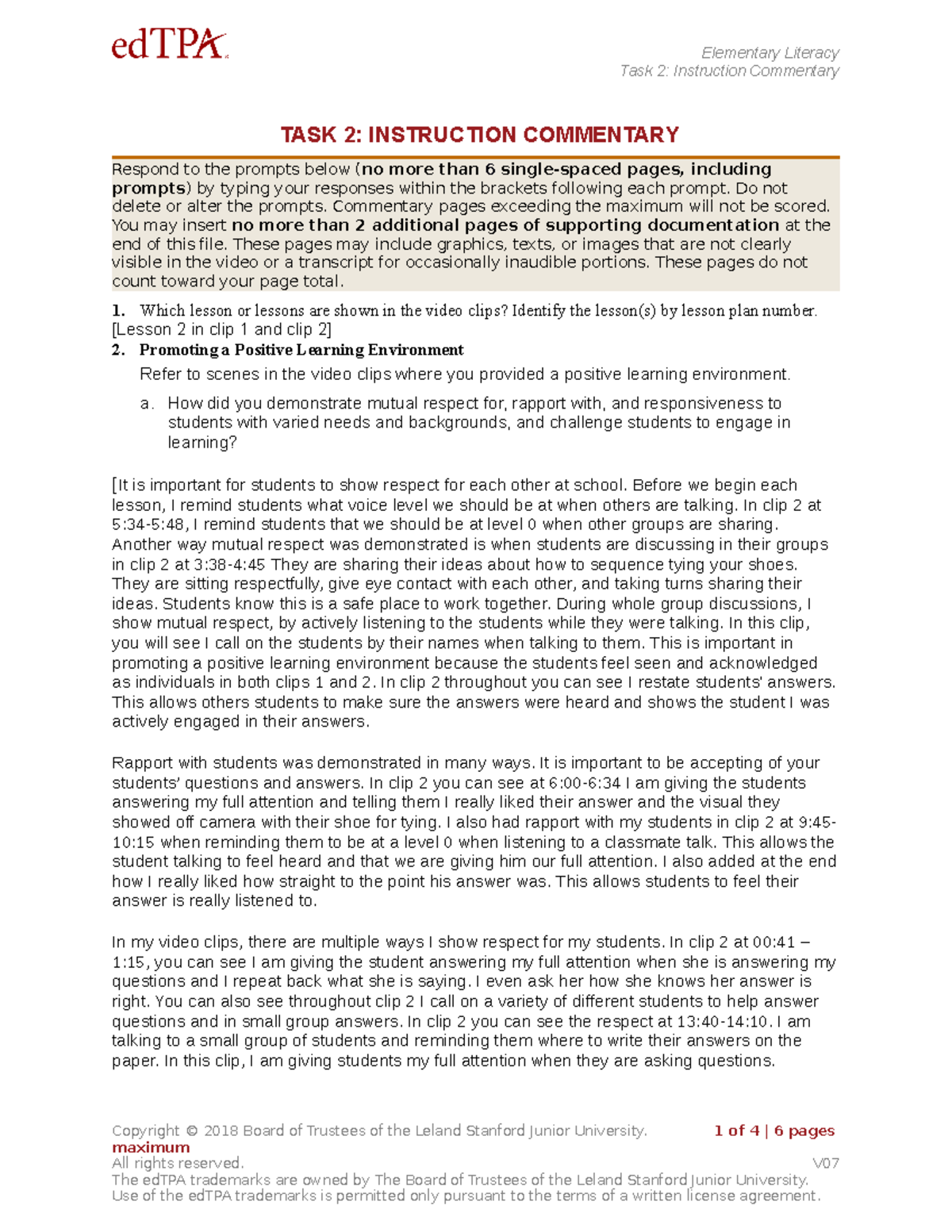 53484627 task 2 commentary - Task 2: Instruction Commentary TASK 2: INSTRUCTION COMMENTARY ...