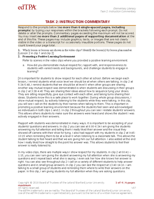 Task 1 part A - Edtpa - Elementary Literacy Task 1: Context for ...