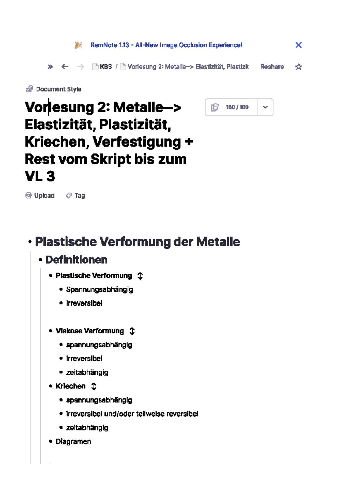 Vorlesung 2: Metalle‒> Elastizität, Plastizität, Kriechen, Verfestigung ...