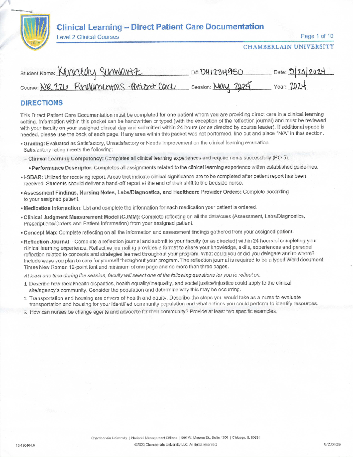 Direct Patient Care Documentation Week 3 - Information within this ...