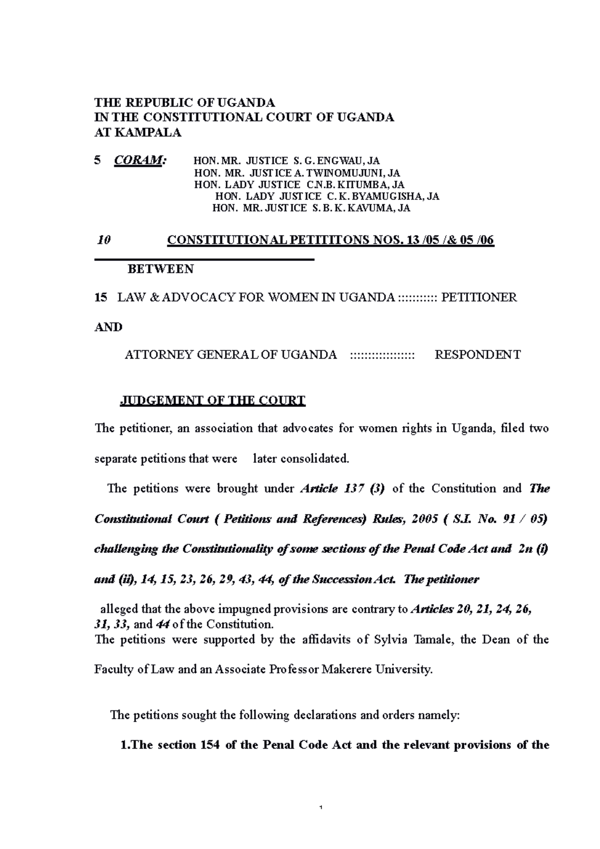 Law & Advocacy for Women v A - THE REPUBLIC OF UGANDA IN THE ...