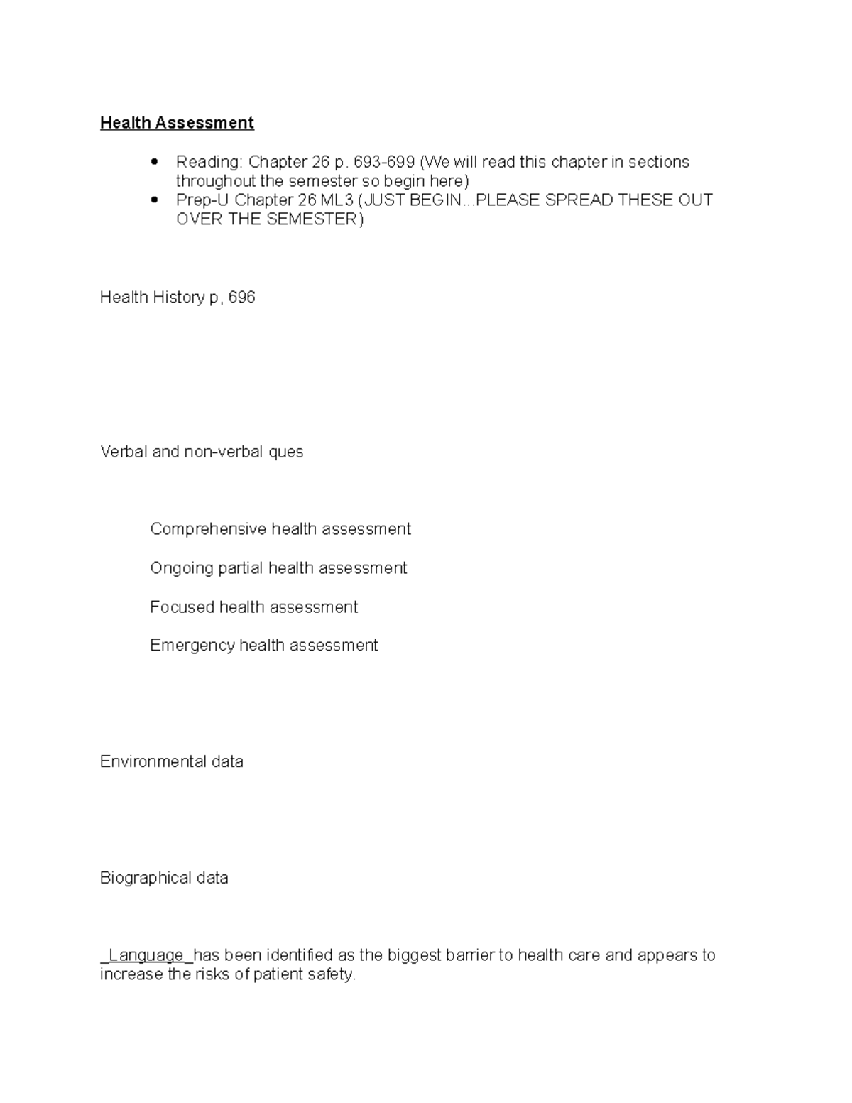 Health Assessment Lecture Notes Week 4 and 5 - Health Assessment ...