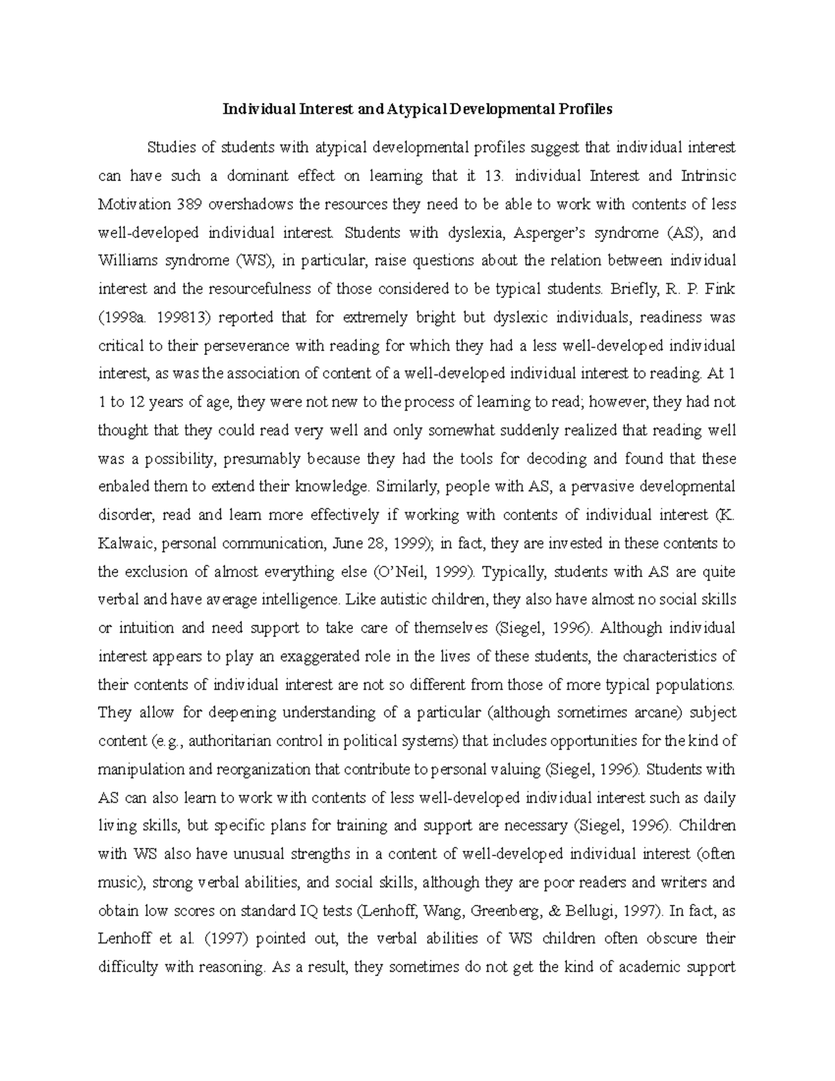 Individual Interest and Atypical Developmental Profiles - individual ...