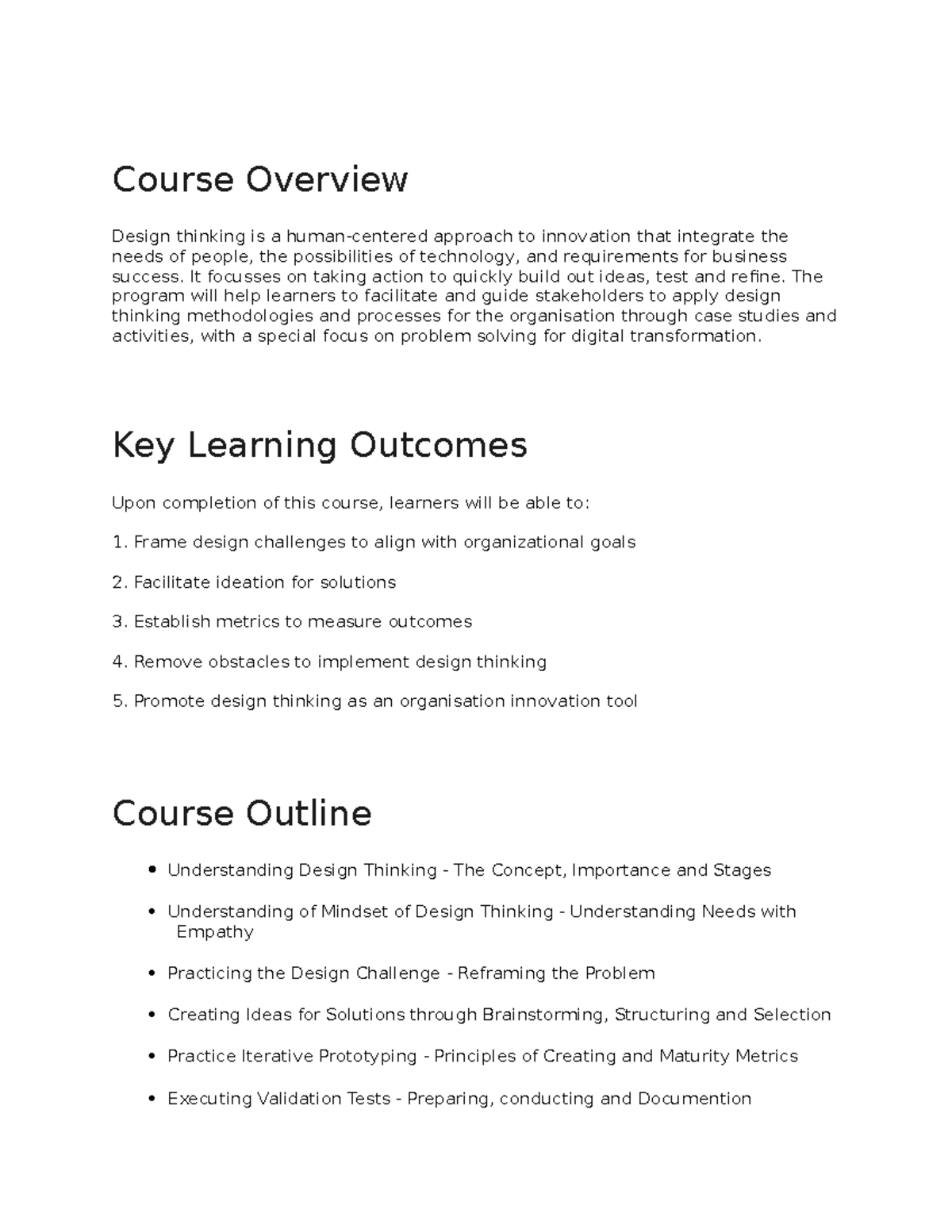 CCT Module - quick reference - Course Overview Design thinking is a ...