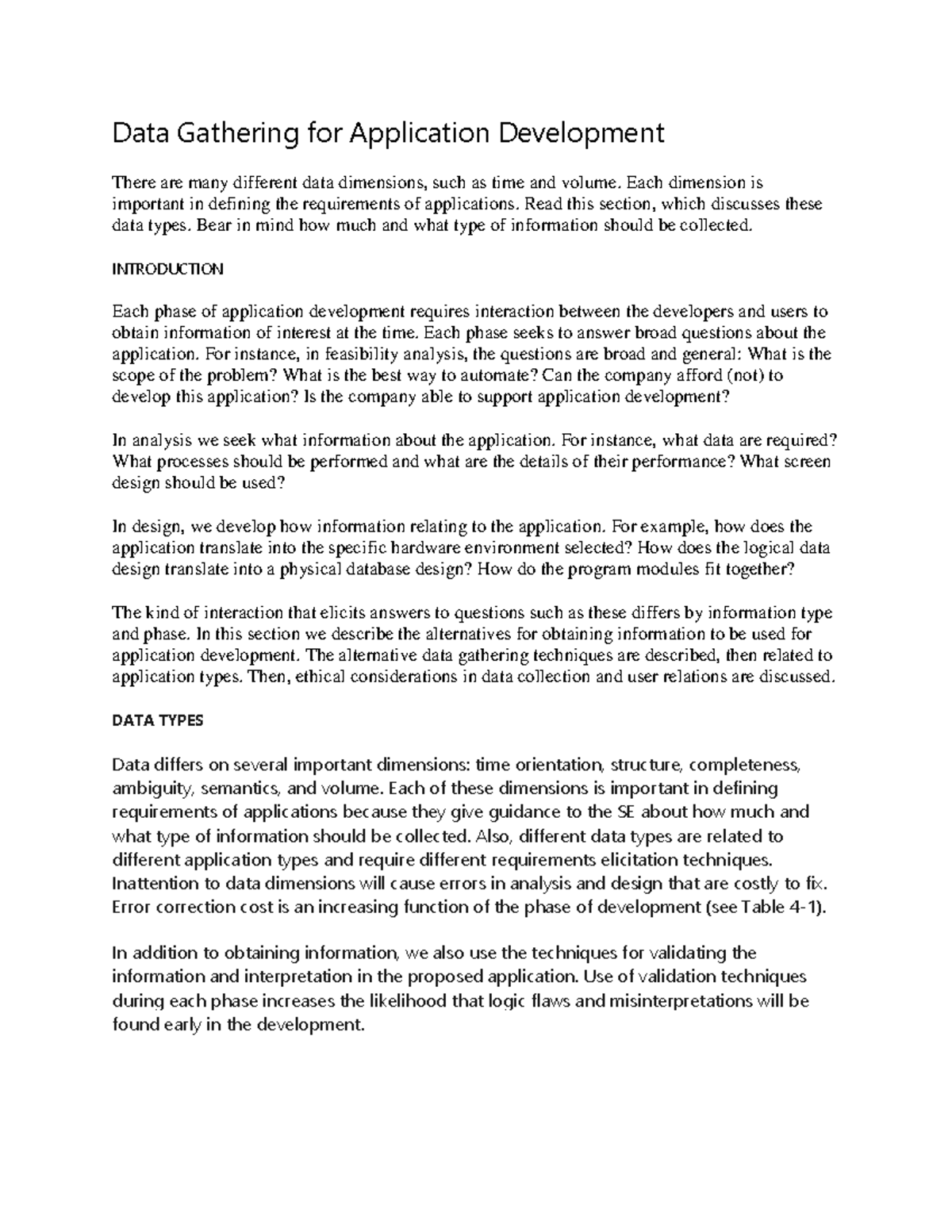 Data Gathering for Application Development - Each dimension is ...