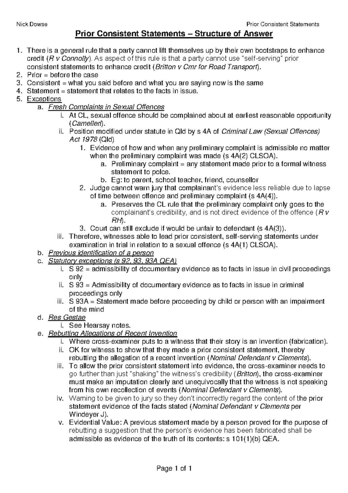 Prior Consistent Statements - Structure or Answer - Nick Dowse Prior ...