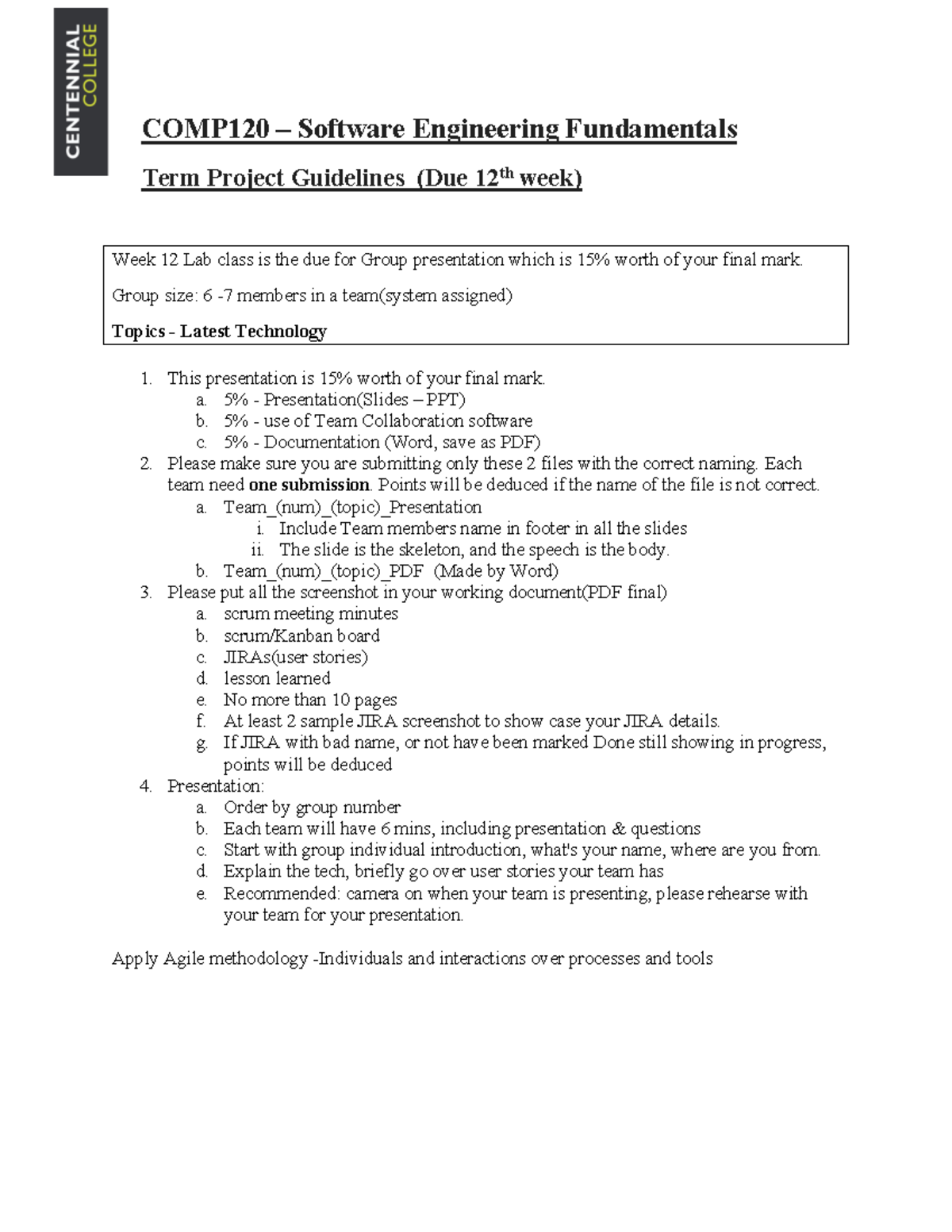 Group Project Guidelines COMP120 - COMP120 – Software Engineering Fundamentals Term Project ...