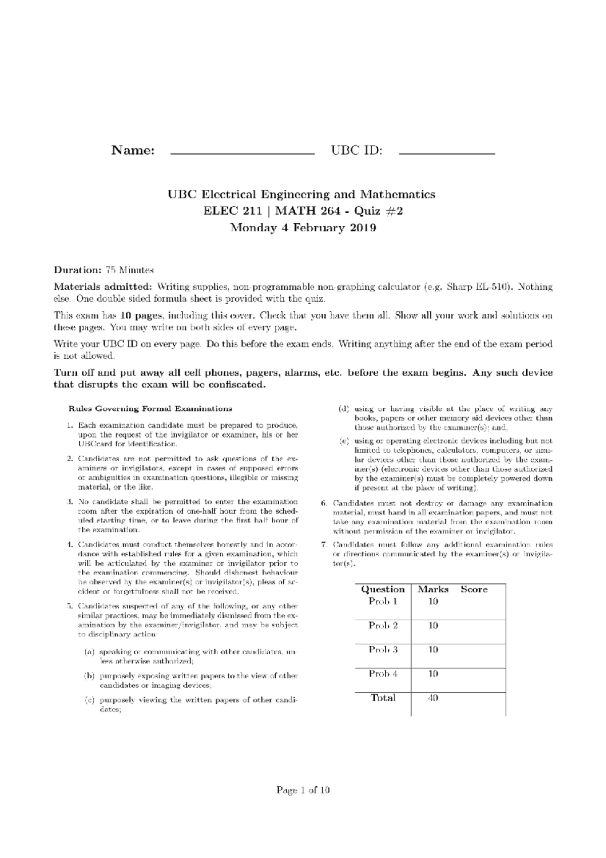 Quiz 2 February 2019, questions and answers - MATH 264 - Warning: TT ...