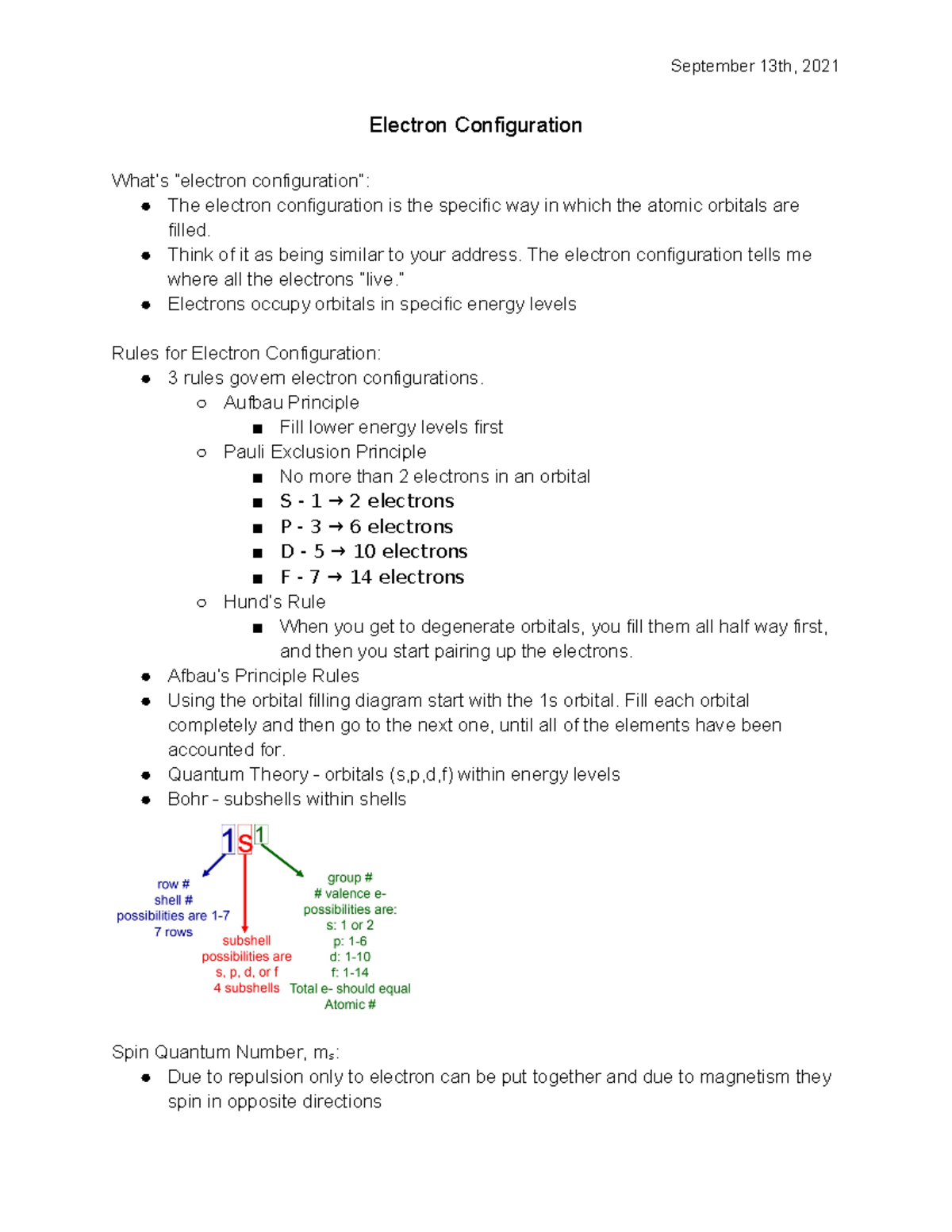SCH4UA Electron Configuration - September 13th, 2021 Electron ...