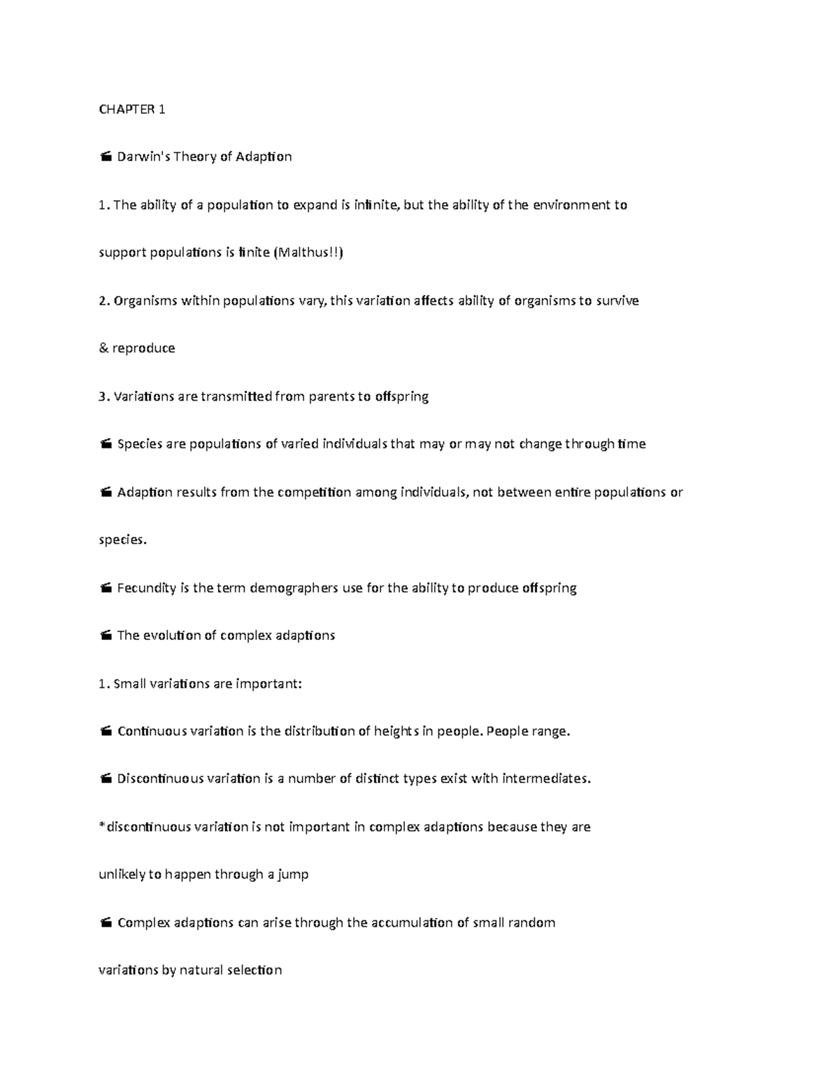 Chapter 1 ANT 201 - CHAPTER 1 Darwin's Theory of Adapton The ability of ...