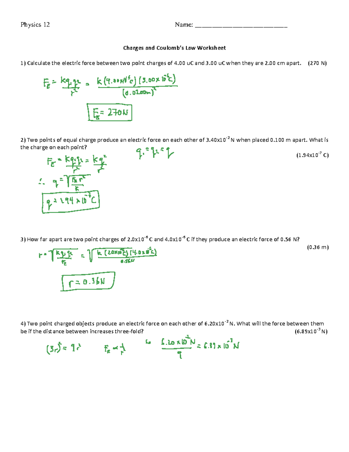 Charges and Coulomb Worksheet Solutions.pdf - Charges and Coulomb’s Law ...