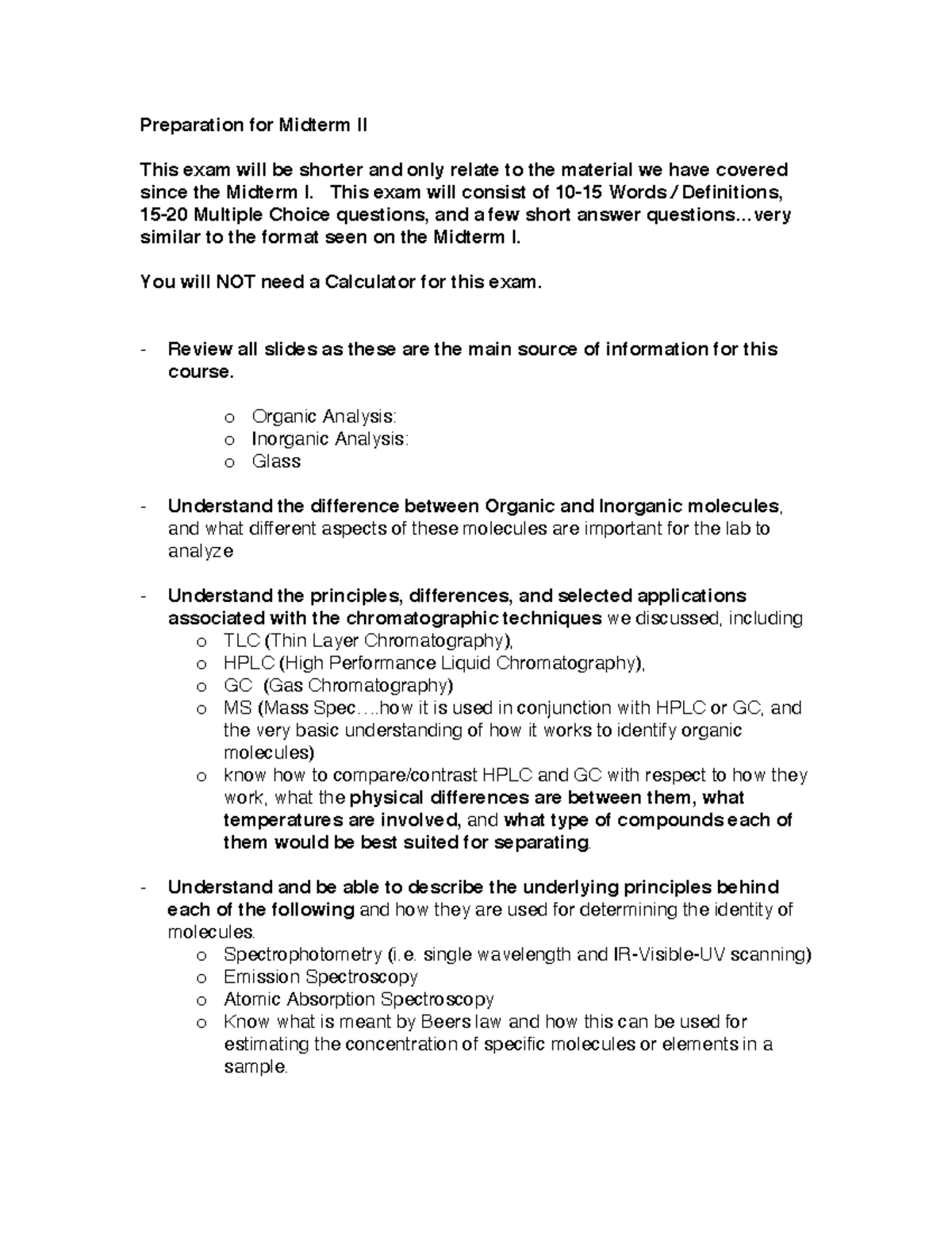 Midterm II Prep Sheet W23docx - Preparation for Midterm II This exam will be shorter and only ...