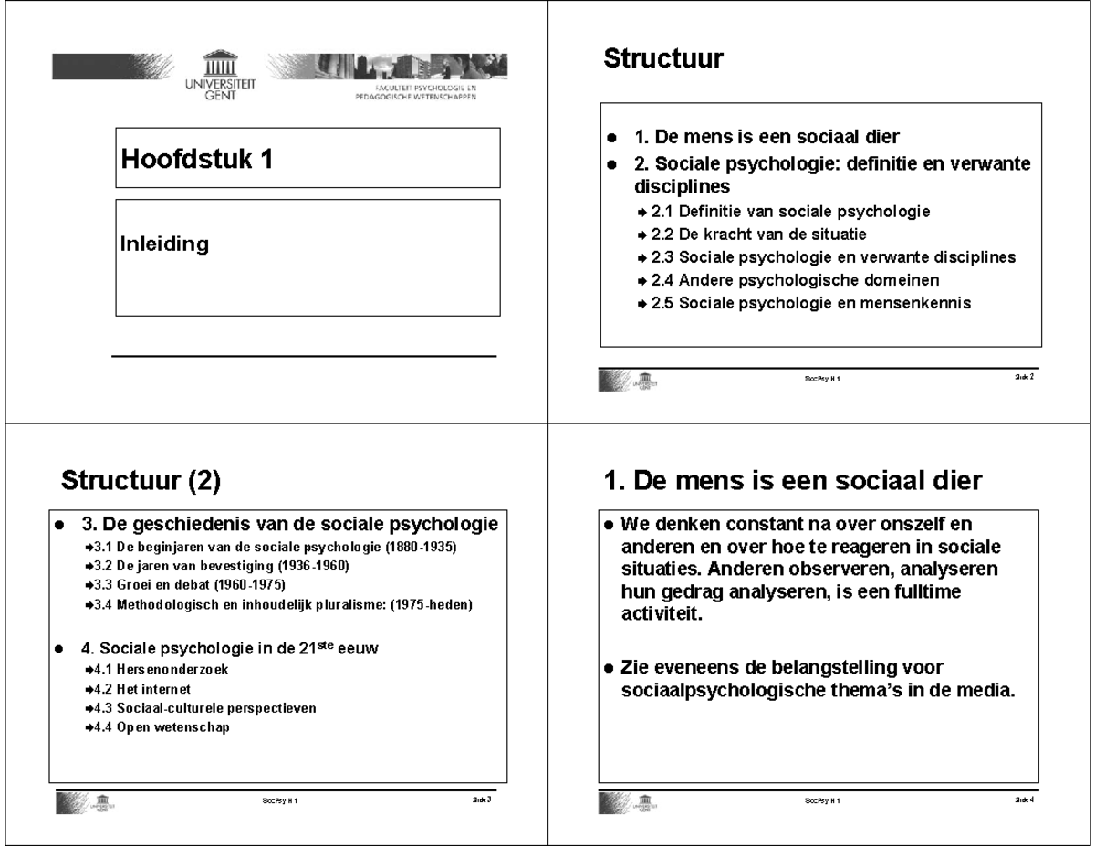 HS01 inleiding - Hoofdstuk 1 Inleiding SocPsy H 1 Slide 2 Structuur 1 ...