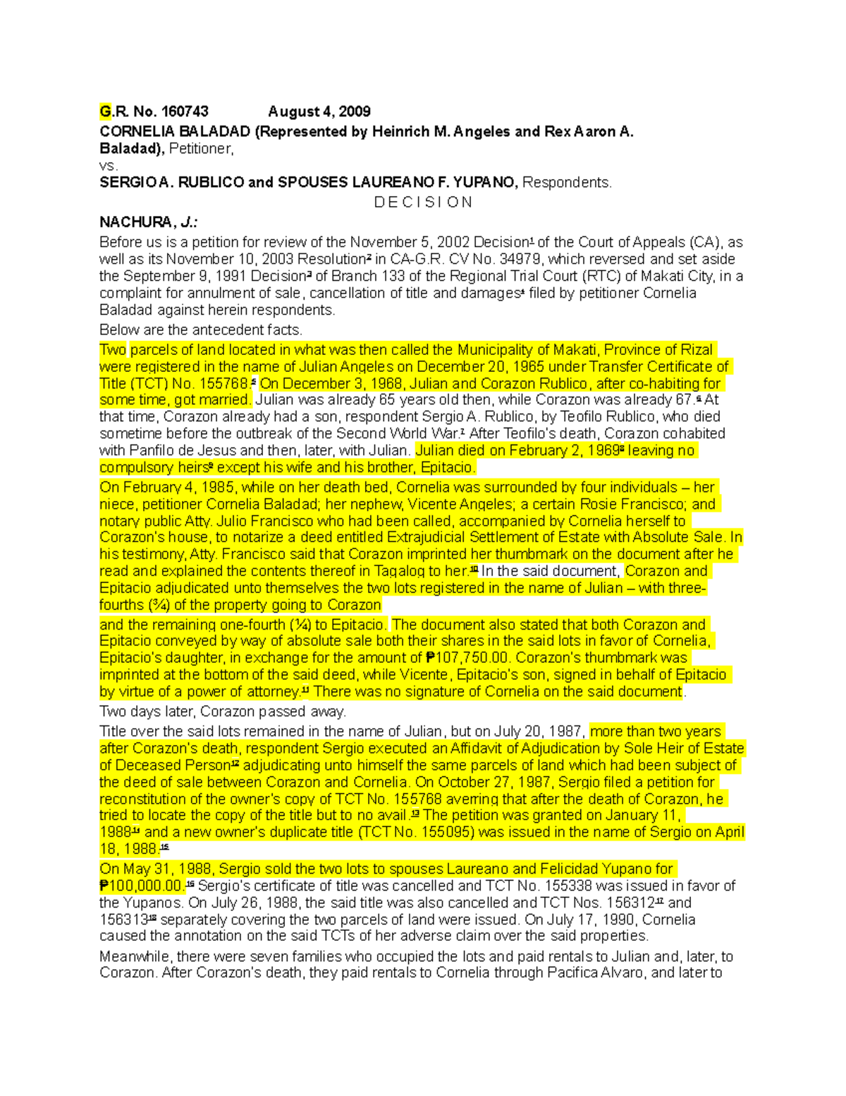 Case 2-1. Baladad v. Rublico - G. No. 160743 August 4, 2009 CORNELIA ...
