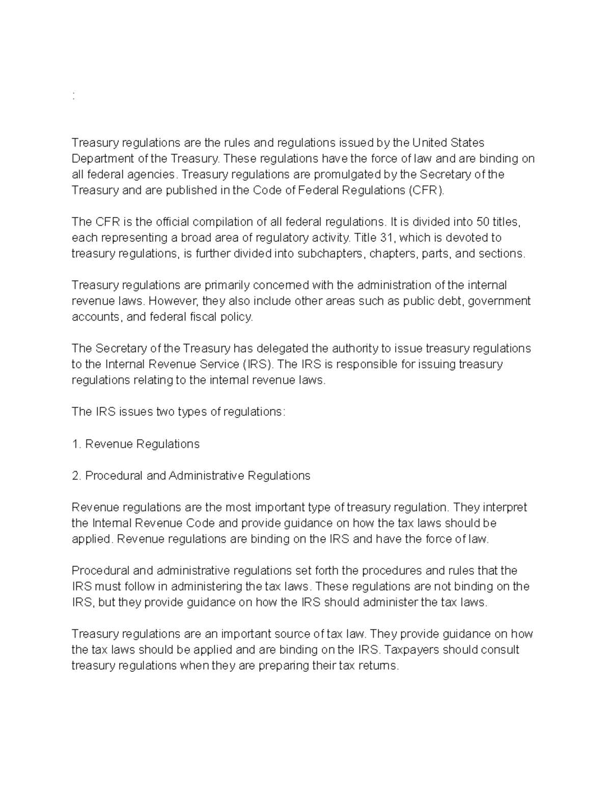 HSTEU524 course outline - : Treasury regulations are the rules and ...