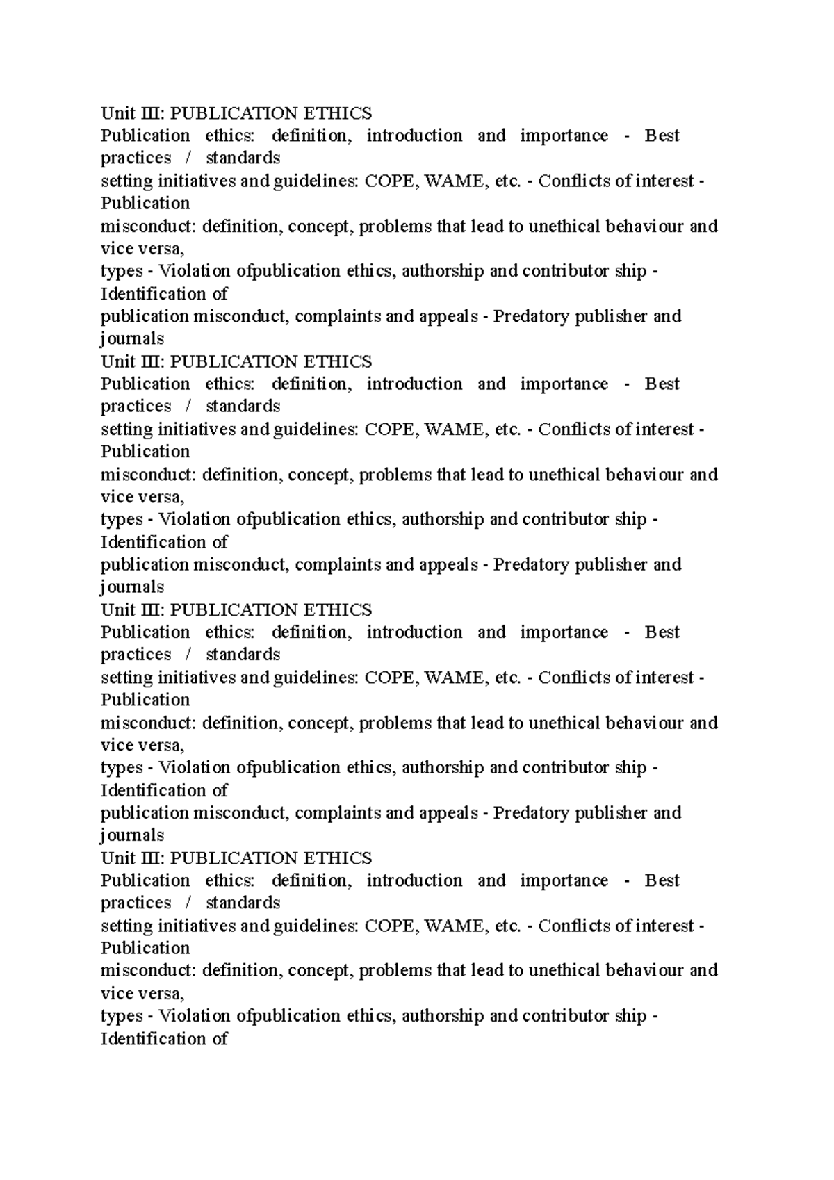 RPE - Unit III: PUBLICATION ETHICS Publication ethics: definition ...