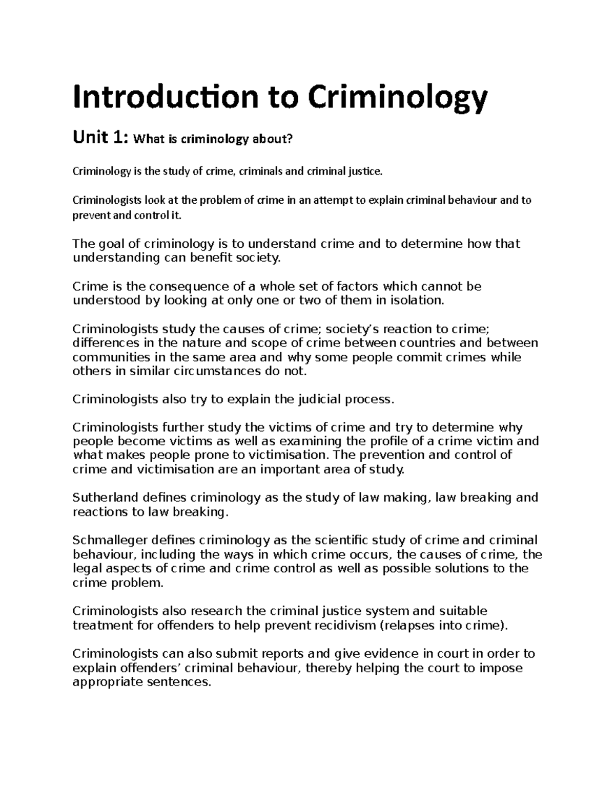 CMY1501 Introduction to Criminology Study Notes - Introduction to ...