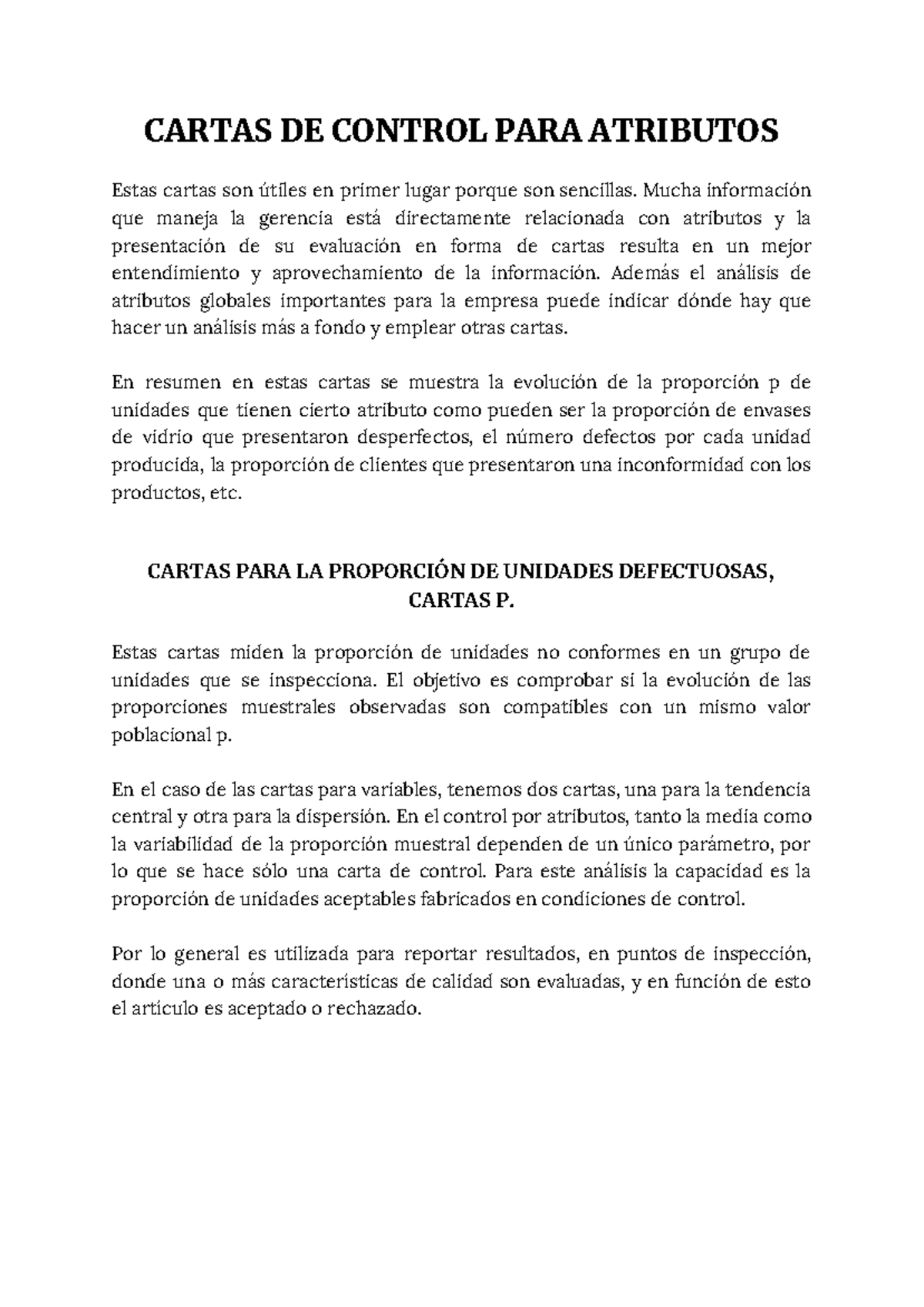 CARTAS DE CONTROL PARA ATRIBUTOS - CARTAS DE CONTROL PARA ATRIBUTOS Estas cartas son útiles en ...