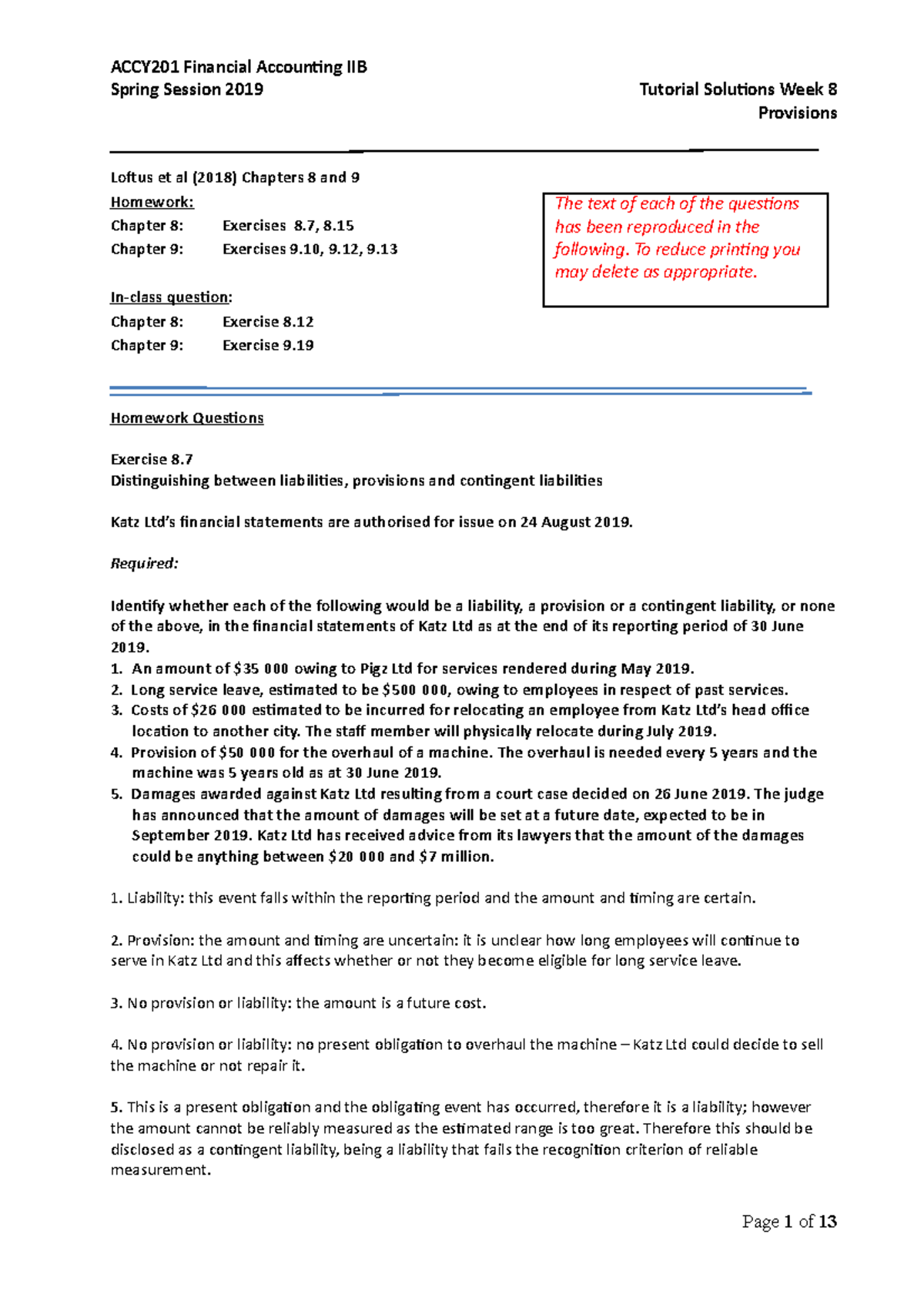W8 tutorial solutions Provisions - Spring Session 2019 Tutorial ...