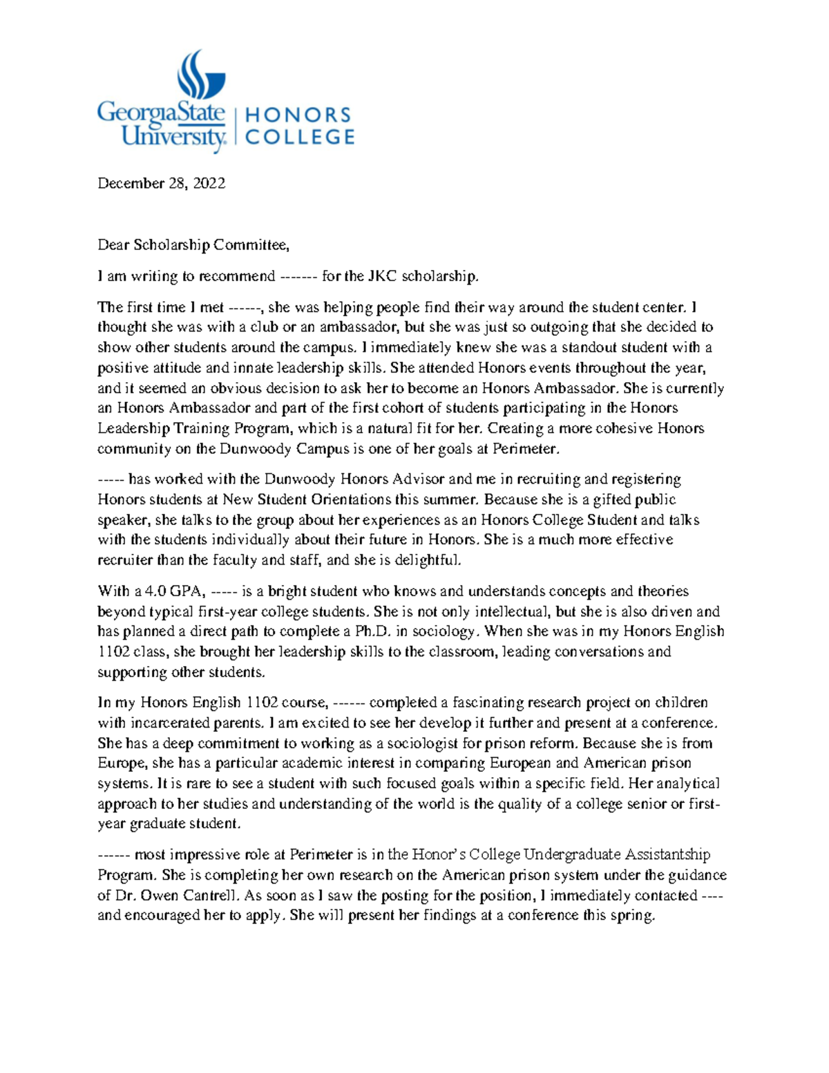 Letter Of Rec Example December 28 2022 Dear Scholarship Committee I