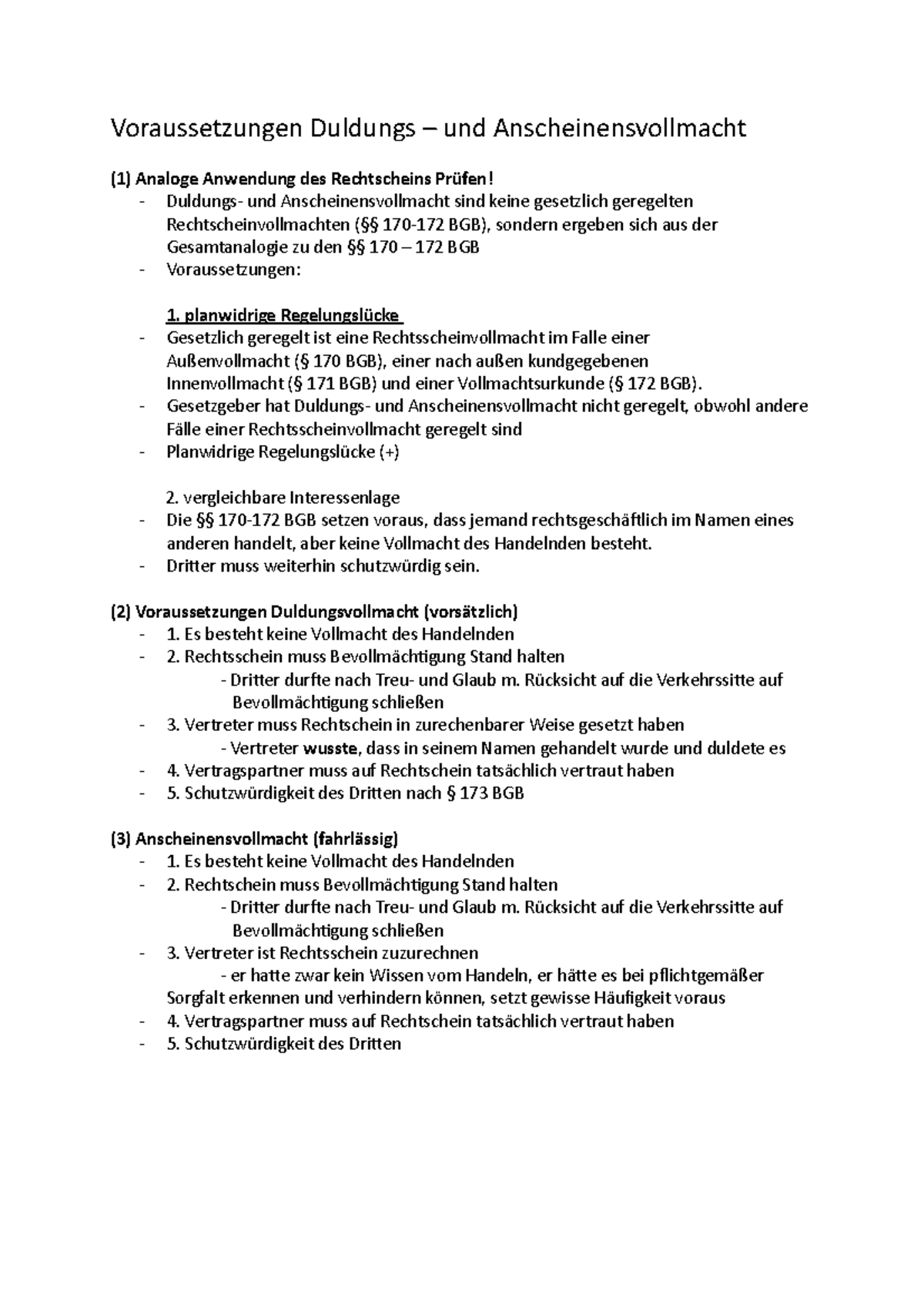 Voraussetzungen Duldungs-und Anscheinensvollmacht - Voraussetzungen ...