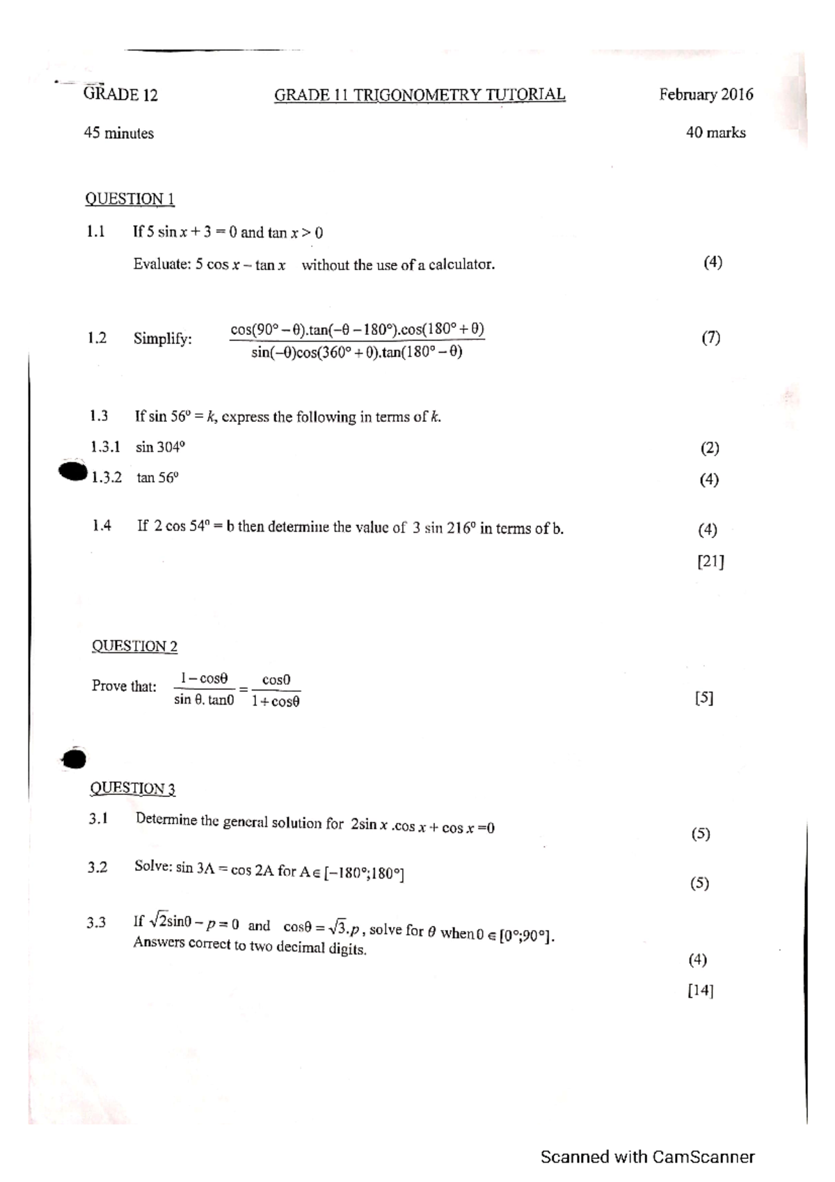 GR12 Trig Tutorial Gr11 - Studocu