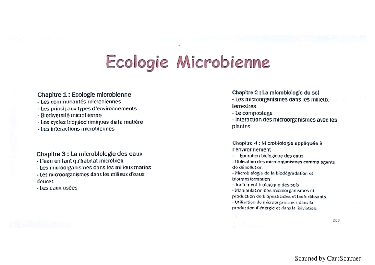 Écologie Microbienne-1 - Physiologie de la cellule végétale - Studocu