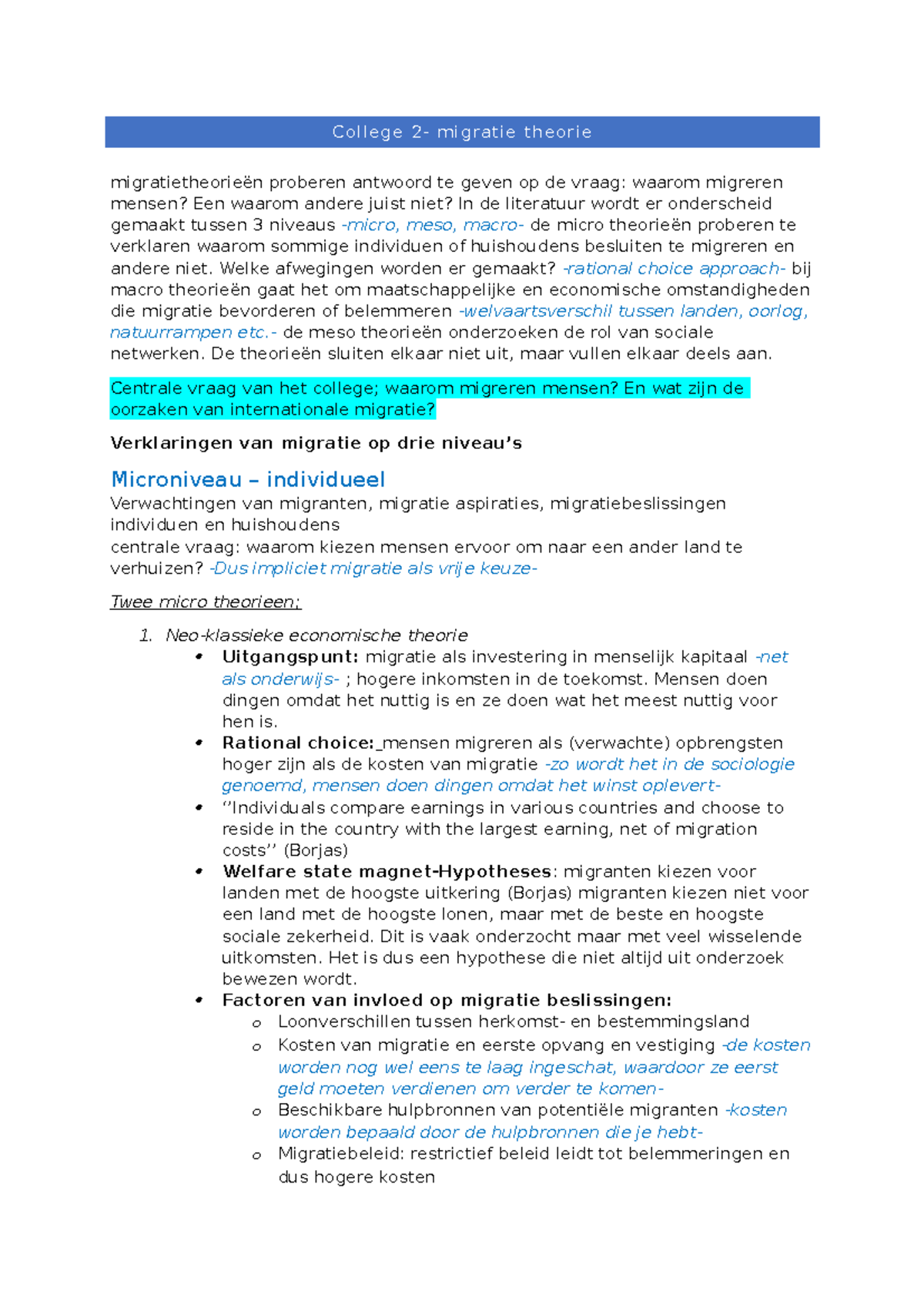 College 2 - Migratie en Diversiteit: governance in de multicuturele samenleving - EUR - Studeersnel