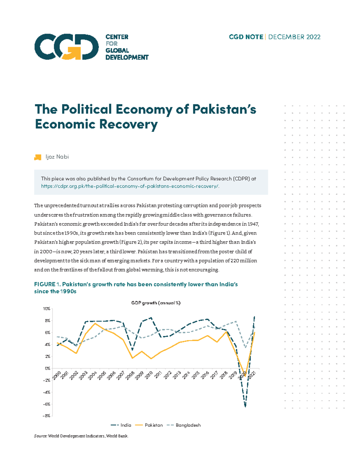 Political economy pakistans economic recovery - CGD NOTE | DECEMBER ...
