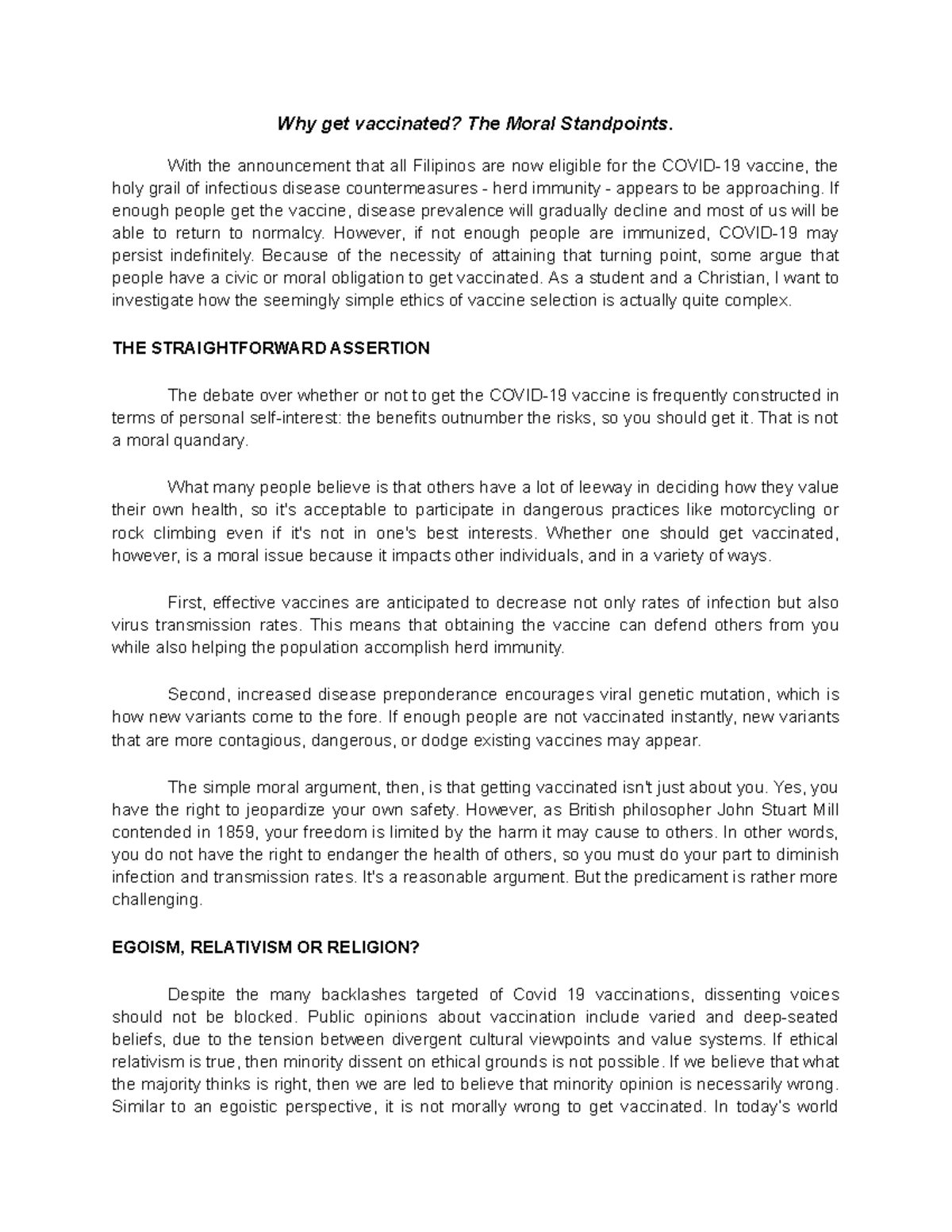 Ethical discourse on Vaccinations. - Why get vaccinated? The Moral ...