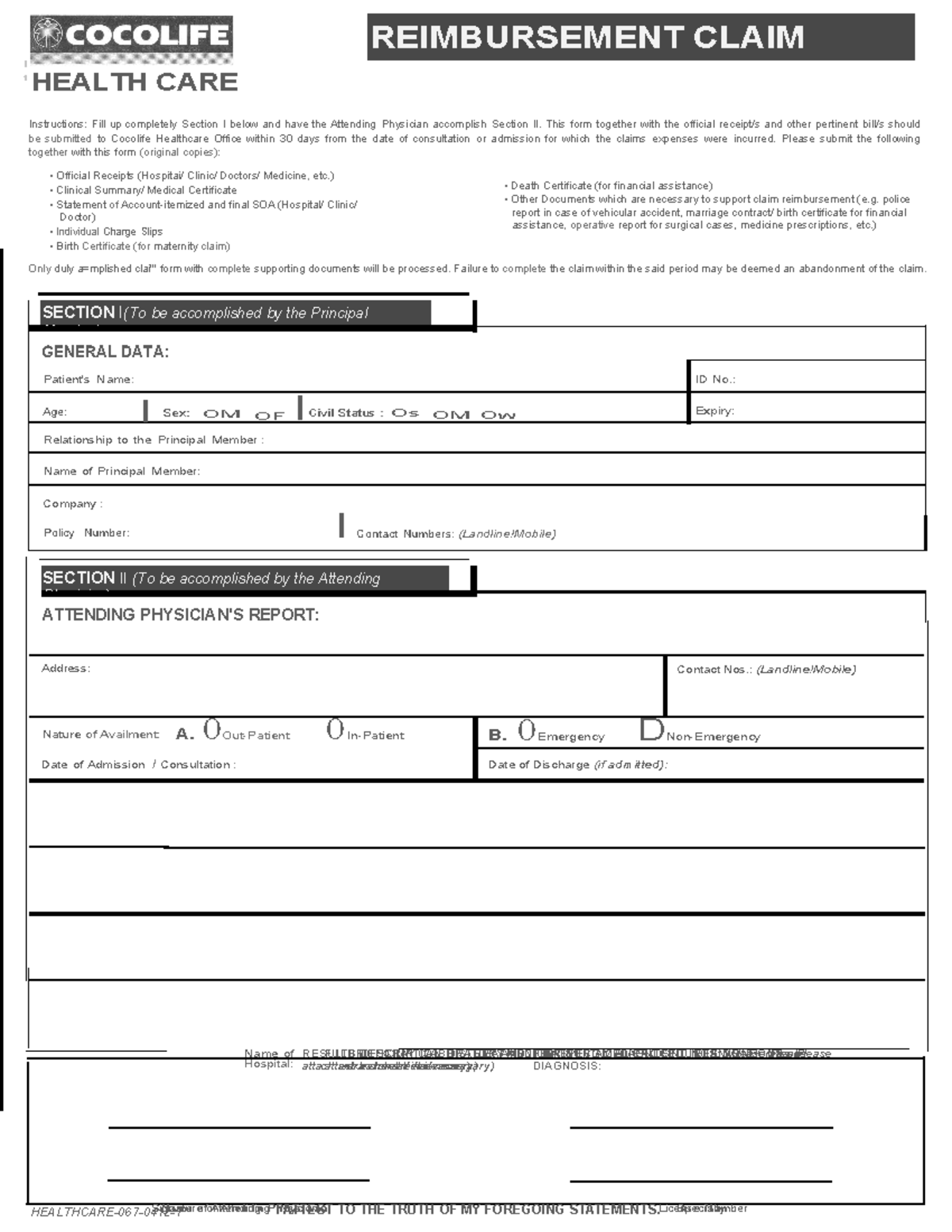 Claim form word front - FDFSDF - Name of Hospital: BRIEF CLINICAL ...