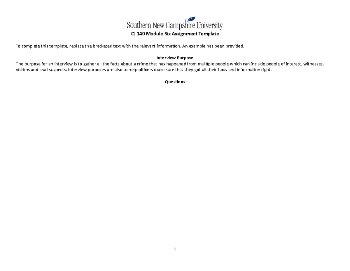 CJ 140 Module Six Assignment Template - An example has been provided ...