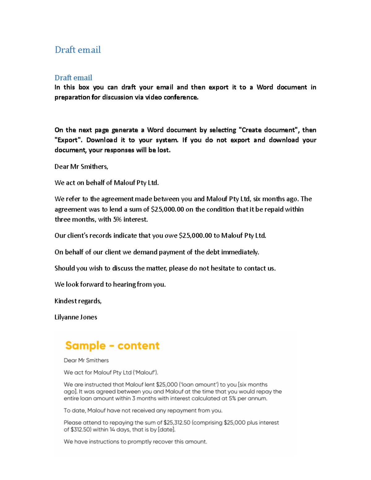 Draft Letter of Demand - Draft email Draft email In this box you can ...
