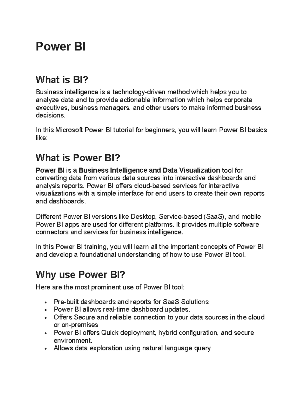 Power BI - NOTES - Power BI What is BI? Business intelligence is a ...