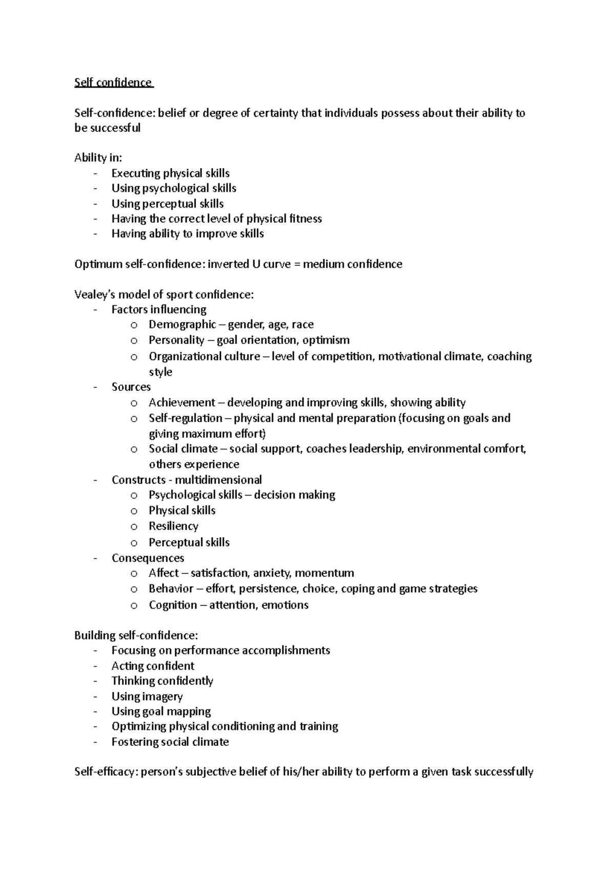 Self confidence - Lecture notes 6 - Self confidence Self-confidence ...