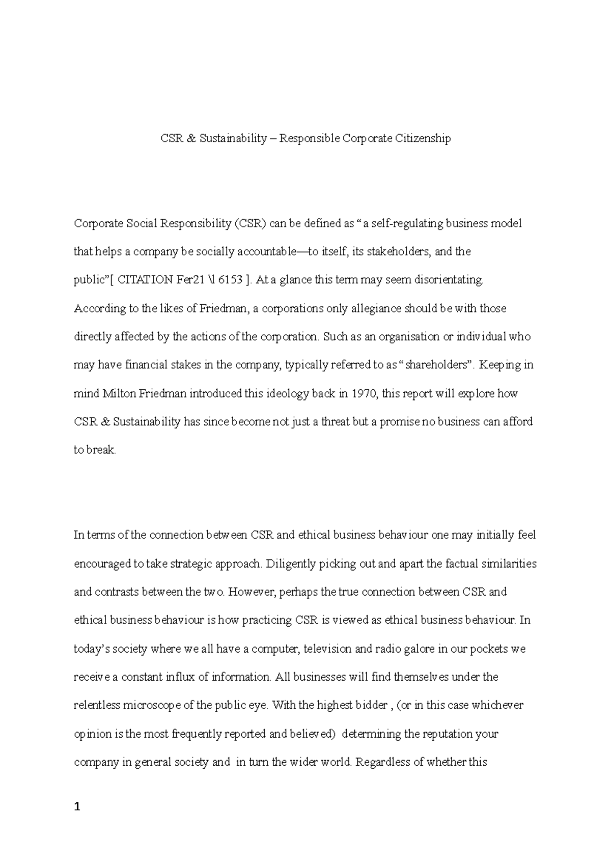 Corporate Social Responsibility Essay - CSR & Sustainability ...