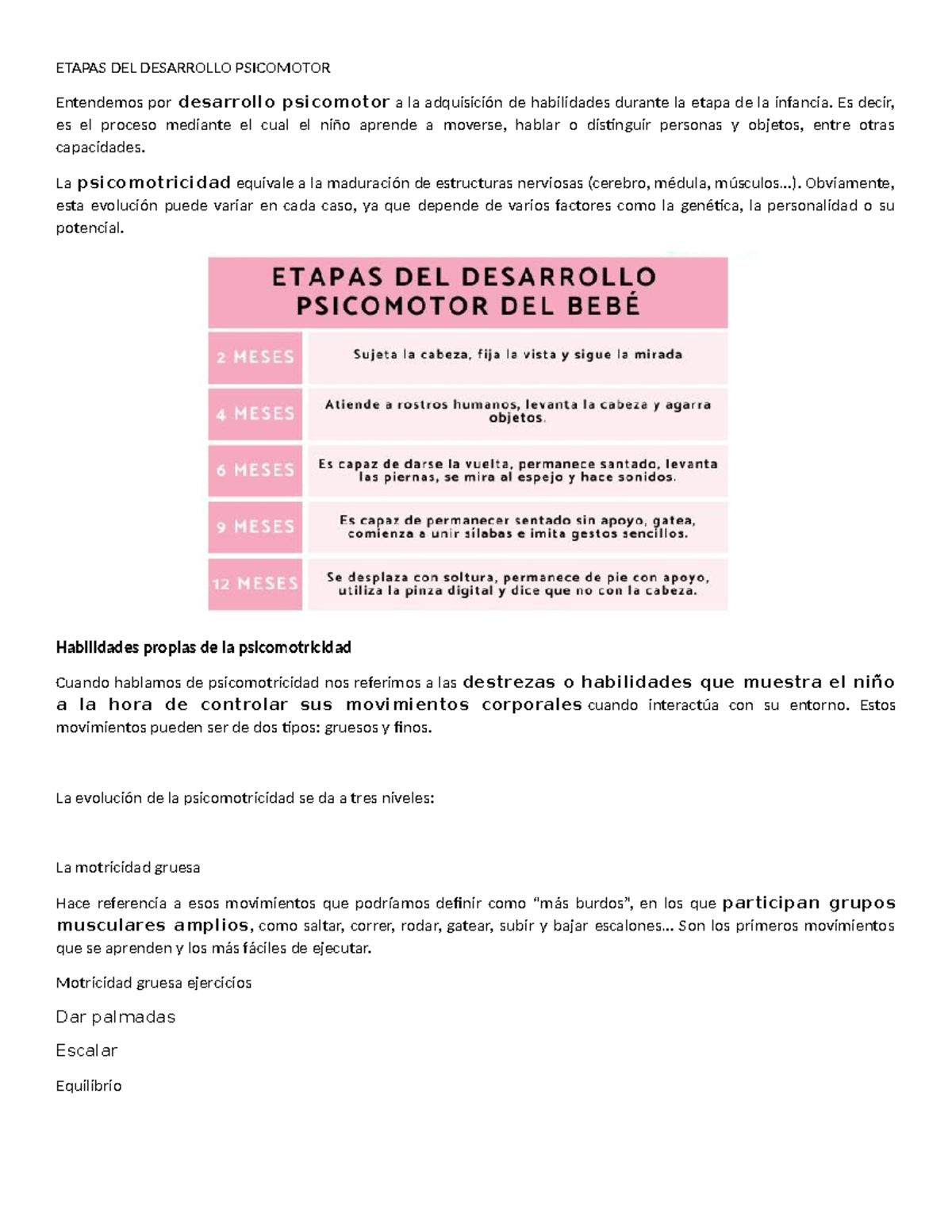 Etapas DEL Desarrollo Psicomotor - ETAPAS DEL DESARROLLO PSICOMOTOR Entendemos por desarrollo ...