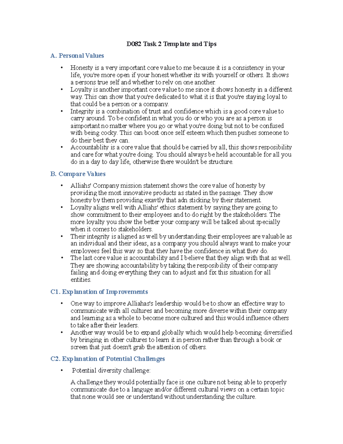 D082 Emotional and Cultural Task 2 - D082 Task 2 Template and Tips A ...