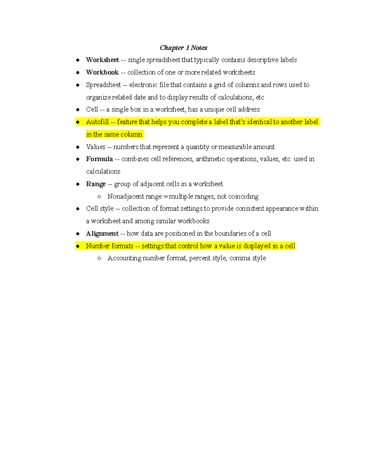 Chapter 1 Notes - Chapter 1 Notes Worksheet - single spreadsheet that ...