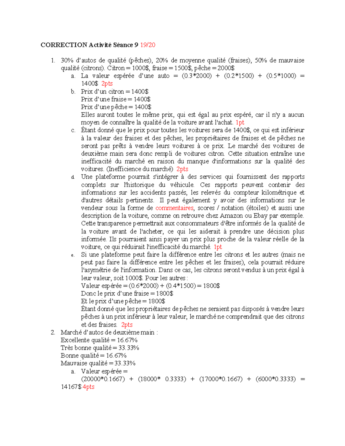 Correction Activité Séance 9 - CORRECTION Activité Séance 9 19/ 1. 30% ...