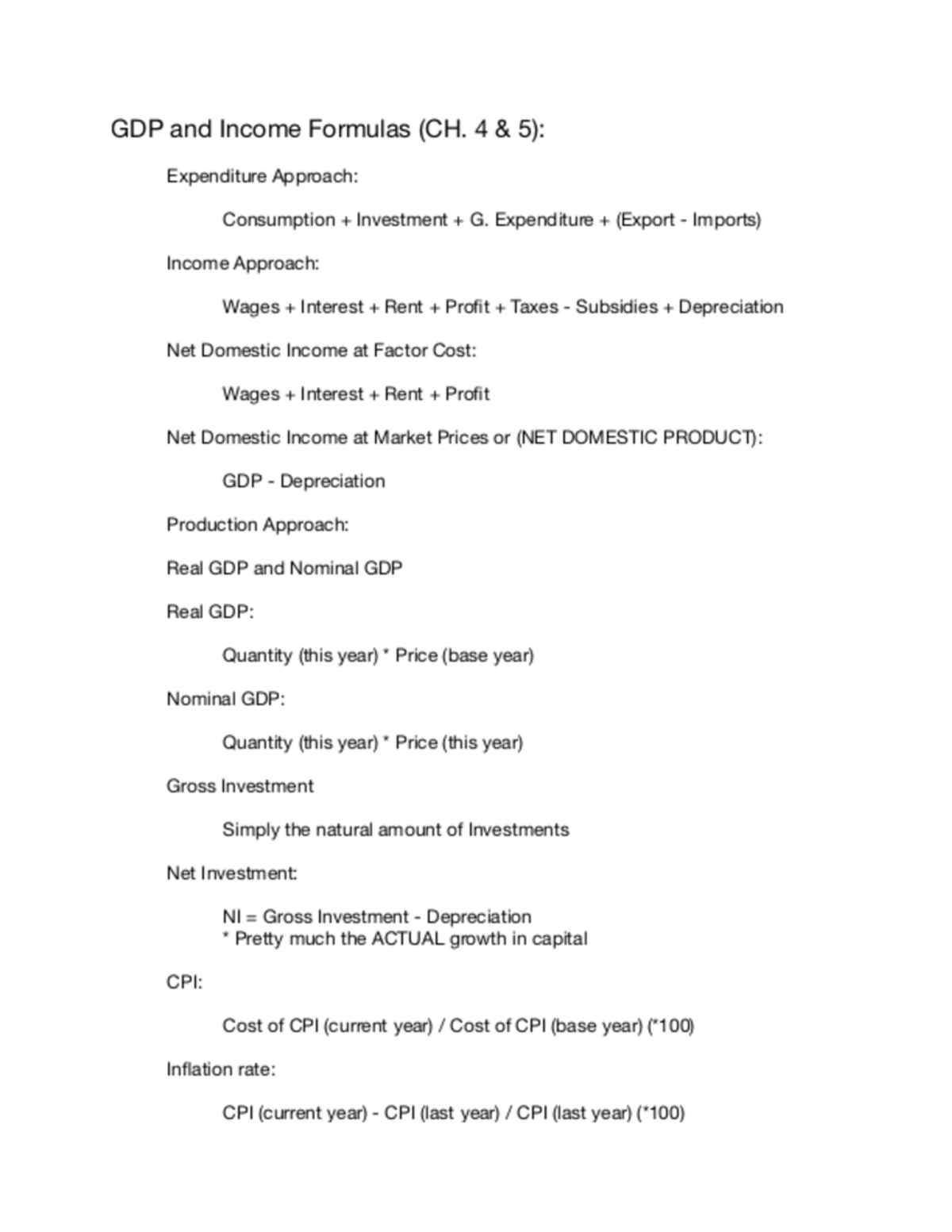 Econ 102 Midterm 1 Formulas 1 - ECON 102 - Studocu