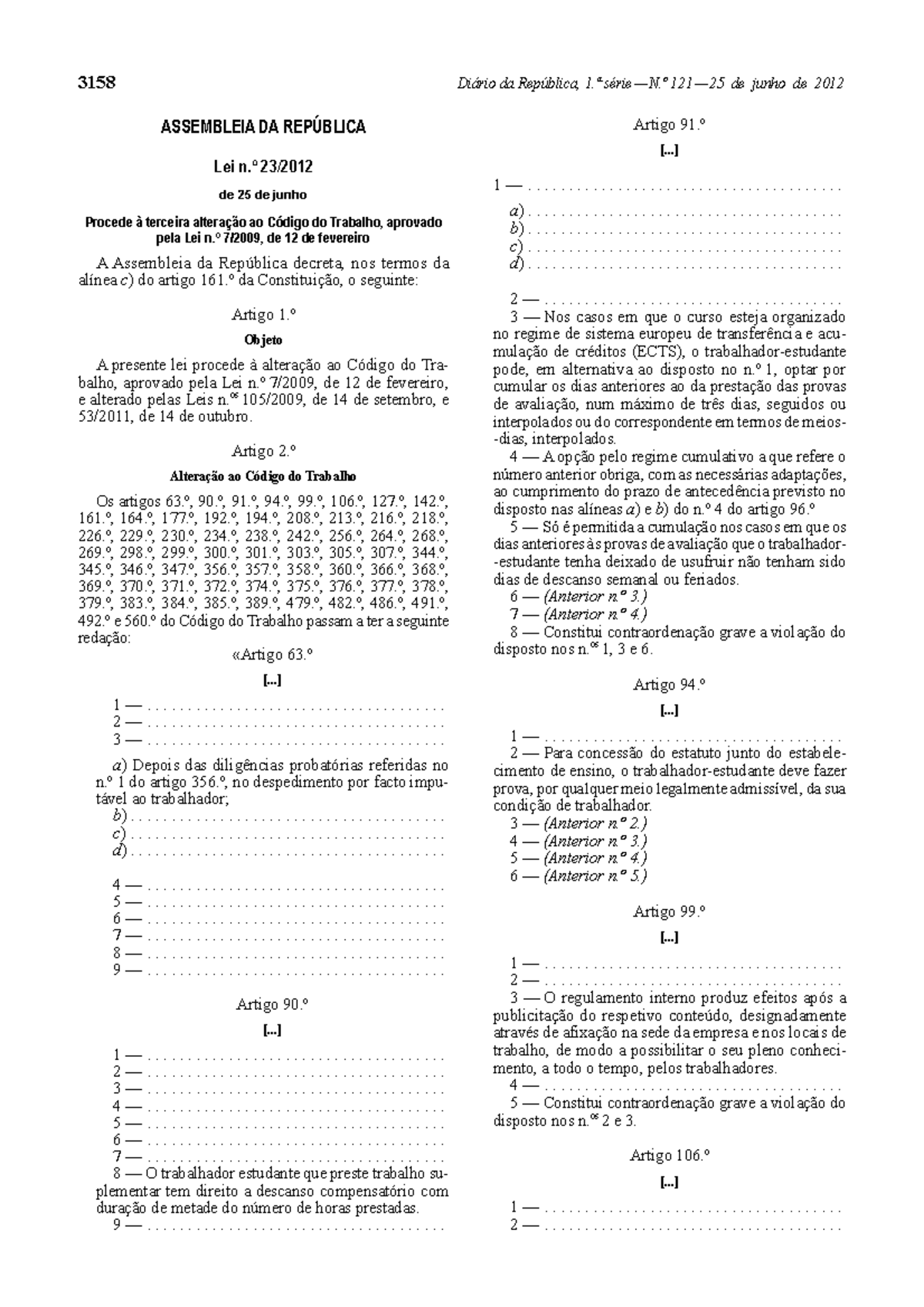 Lei 23 2012 - LEI 23 2012 - ASSEMBLEIA DA REP⁄BLICA Lei n.∫ 23/ de 25 ...