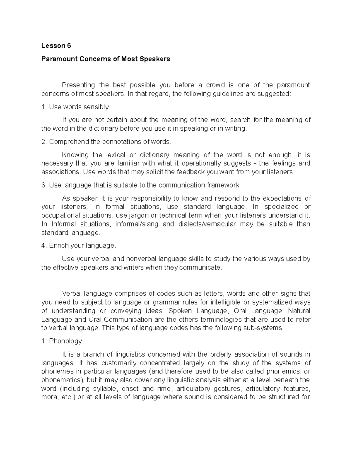 Paramount Concerns of Most Speakers - Lesson 5 Paramount Concerns of ...