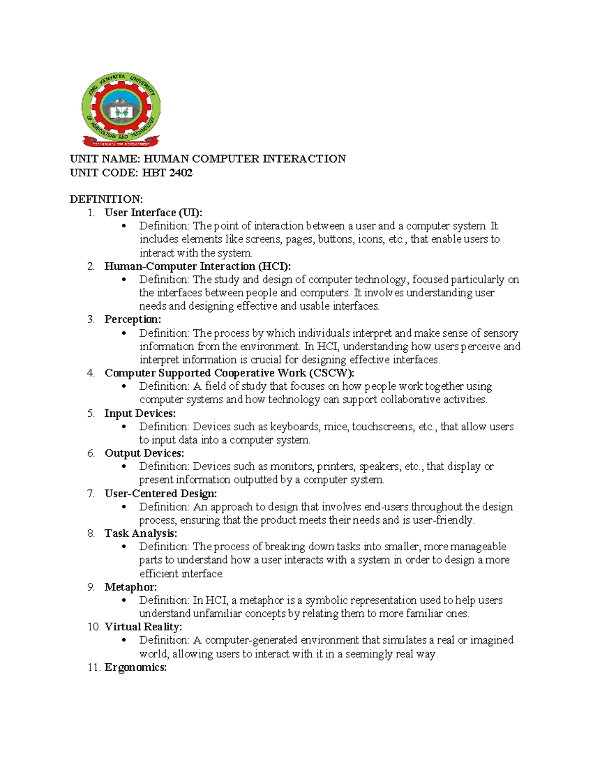 Human Computer Interaction - UNIT NAME: HUMAN COMPUTER INTERACTION UNIT ...