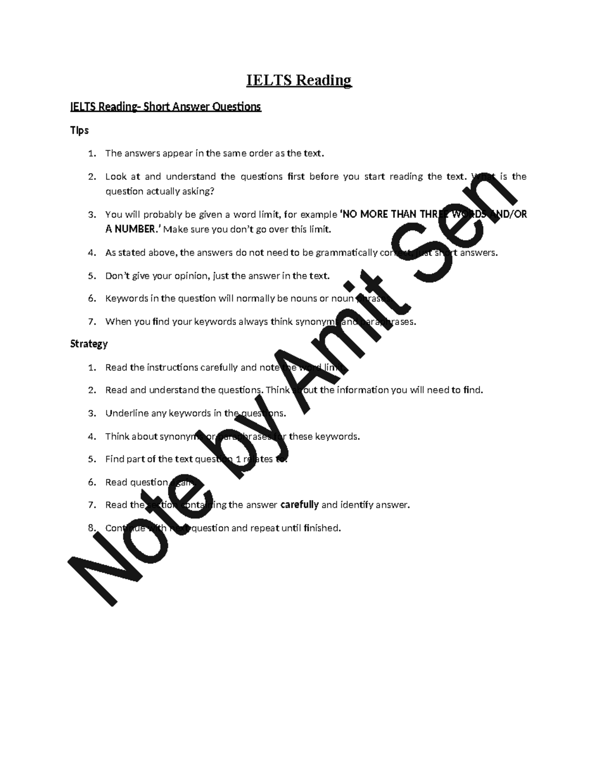 Ielts-readings Tips - IELTS Reading IELTS Reading- Short Answer ...