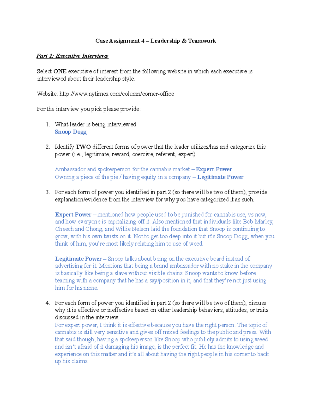Case Assignment 4 - Case #4 involves a set of questions that we are required to answer to the ...