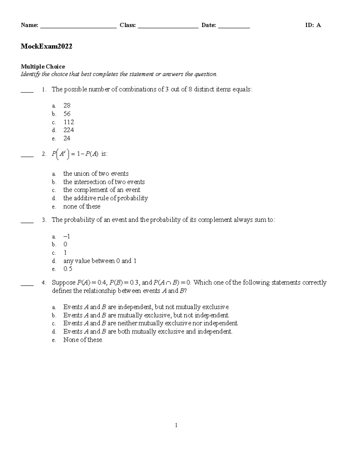 Mock Exam2022 - mock exam stats 2021-2022 - Name ...